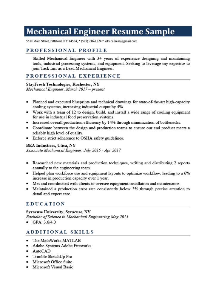 Resume For Mechanical Engineering Students 2024 